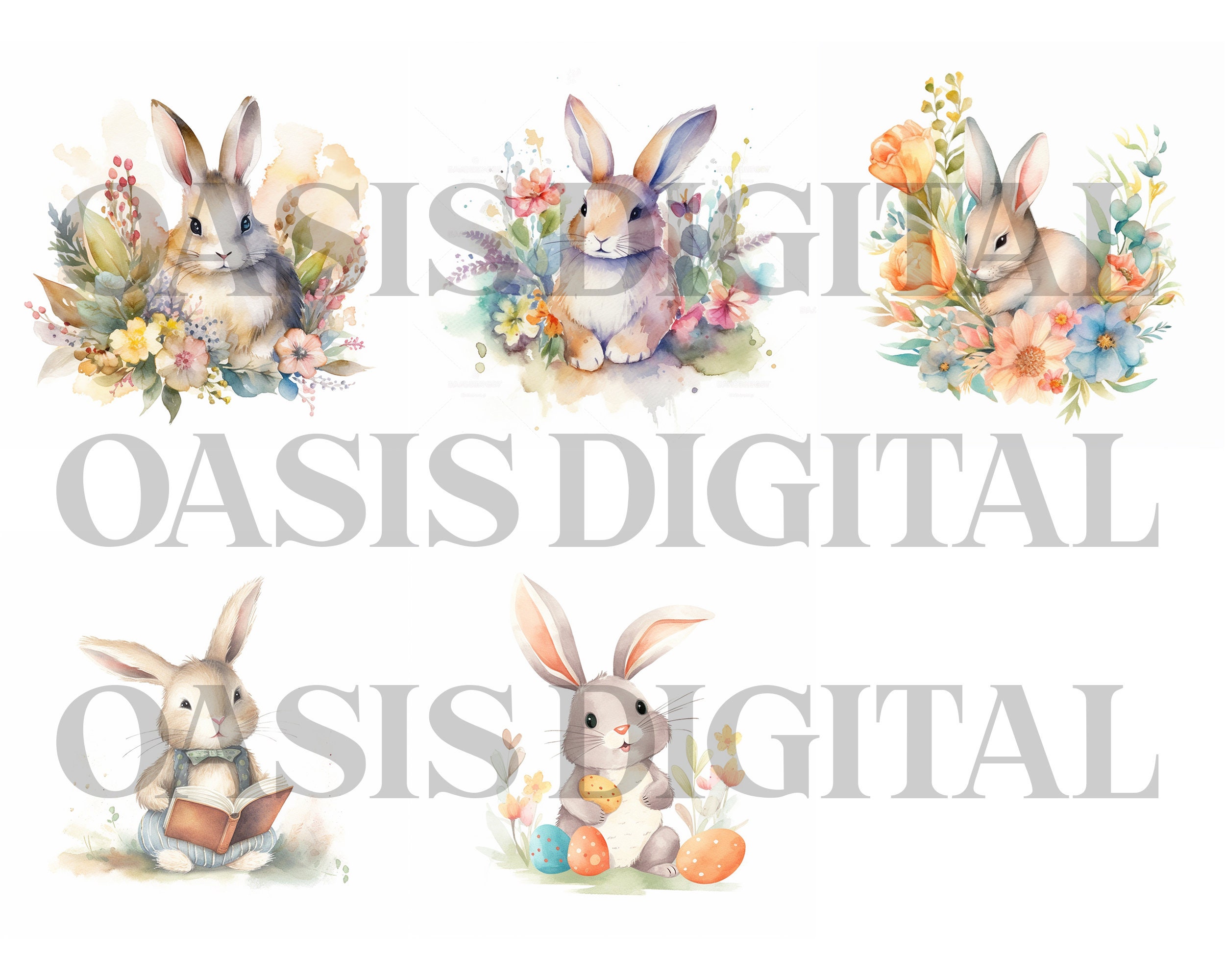 Delightful Easter Clipart Pack Springtime Bunny and Egg Illustrations ...