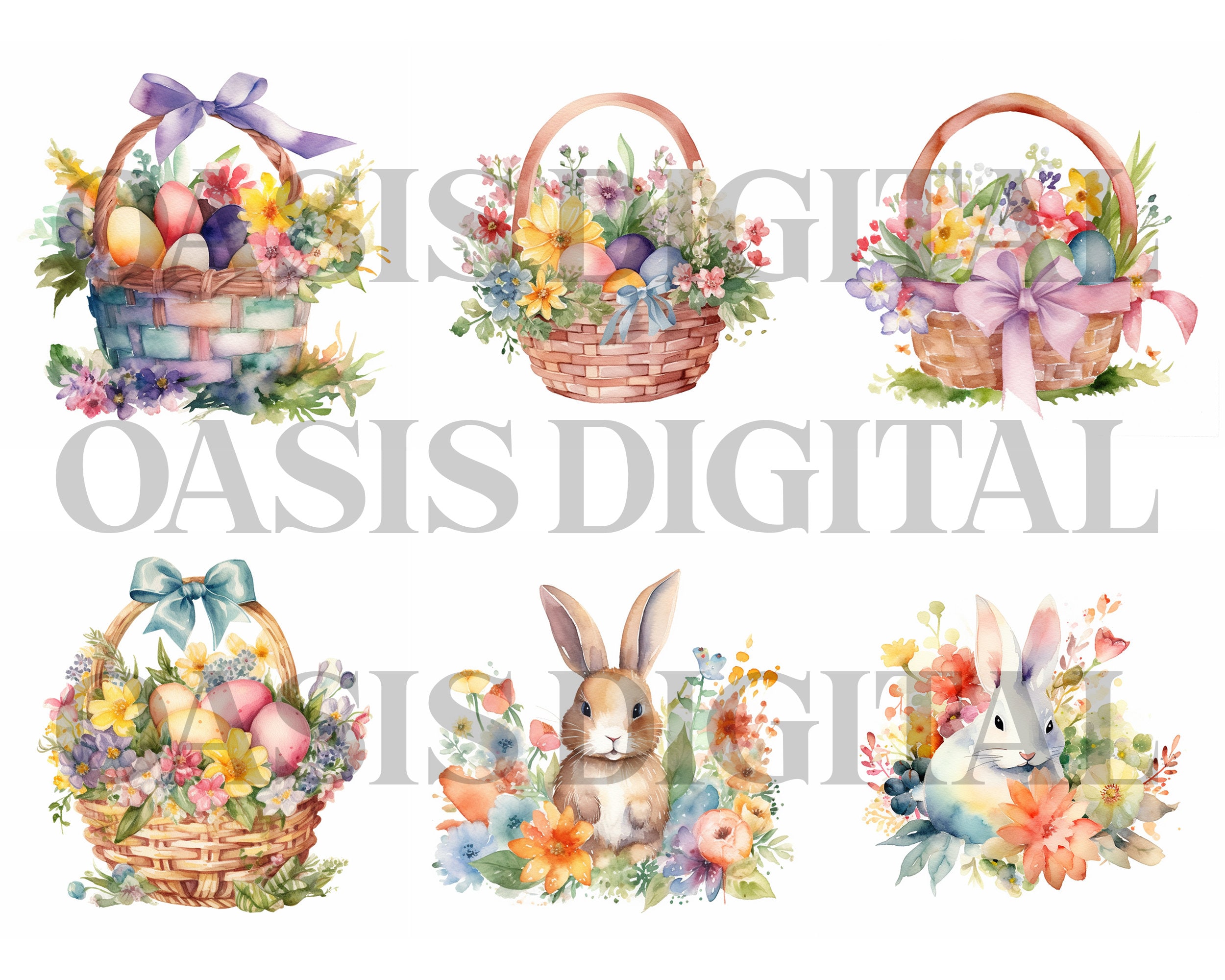 Delightful Easter Clipart Pack Springtime Bunny and Egg Illustrations ...