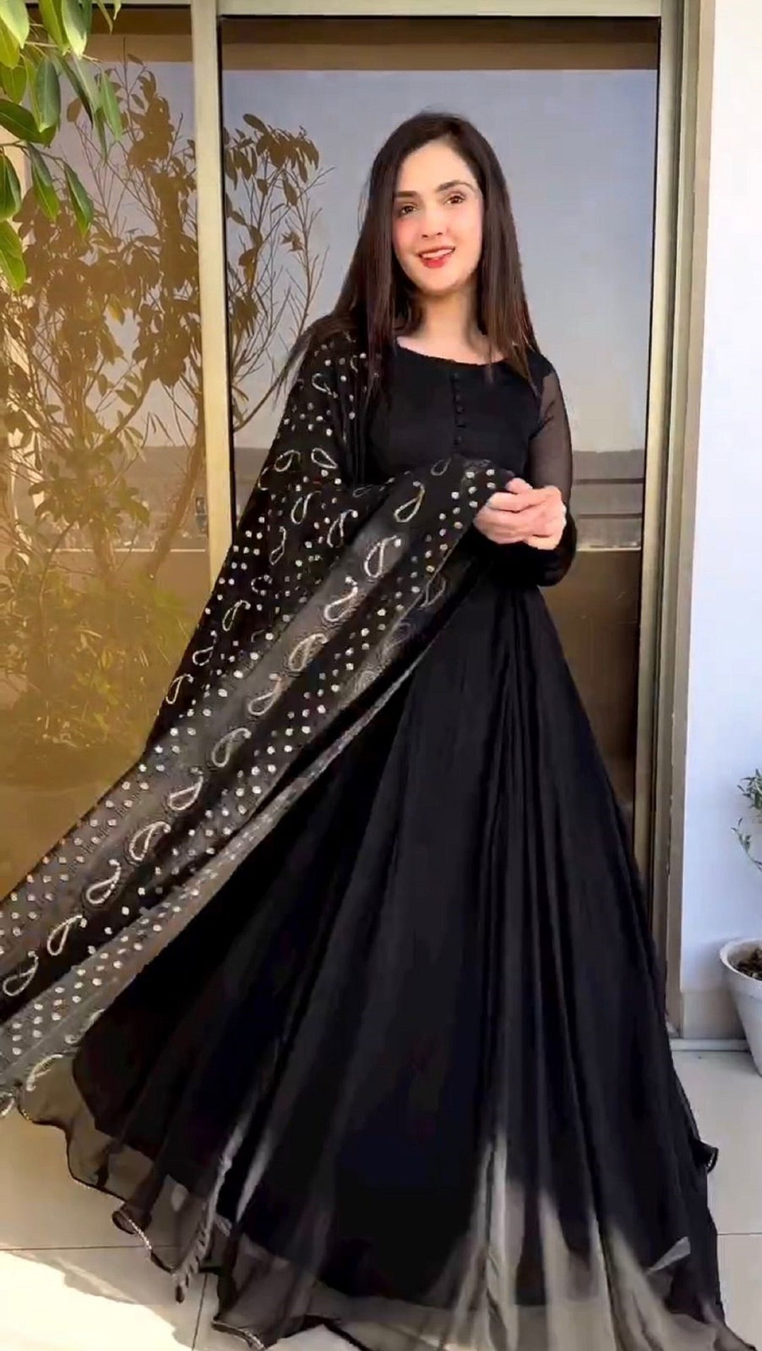Punjabi Anarkali Suit And Dupatta Set Black Anarkli Suit Punjabi Black Suit Indian Anarkali Suit