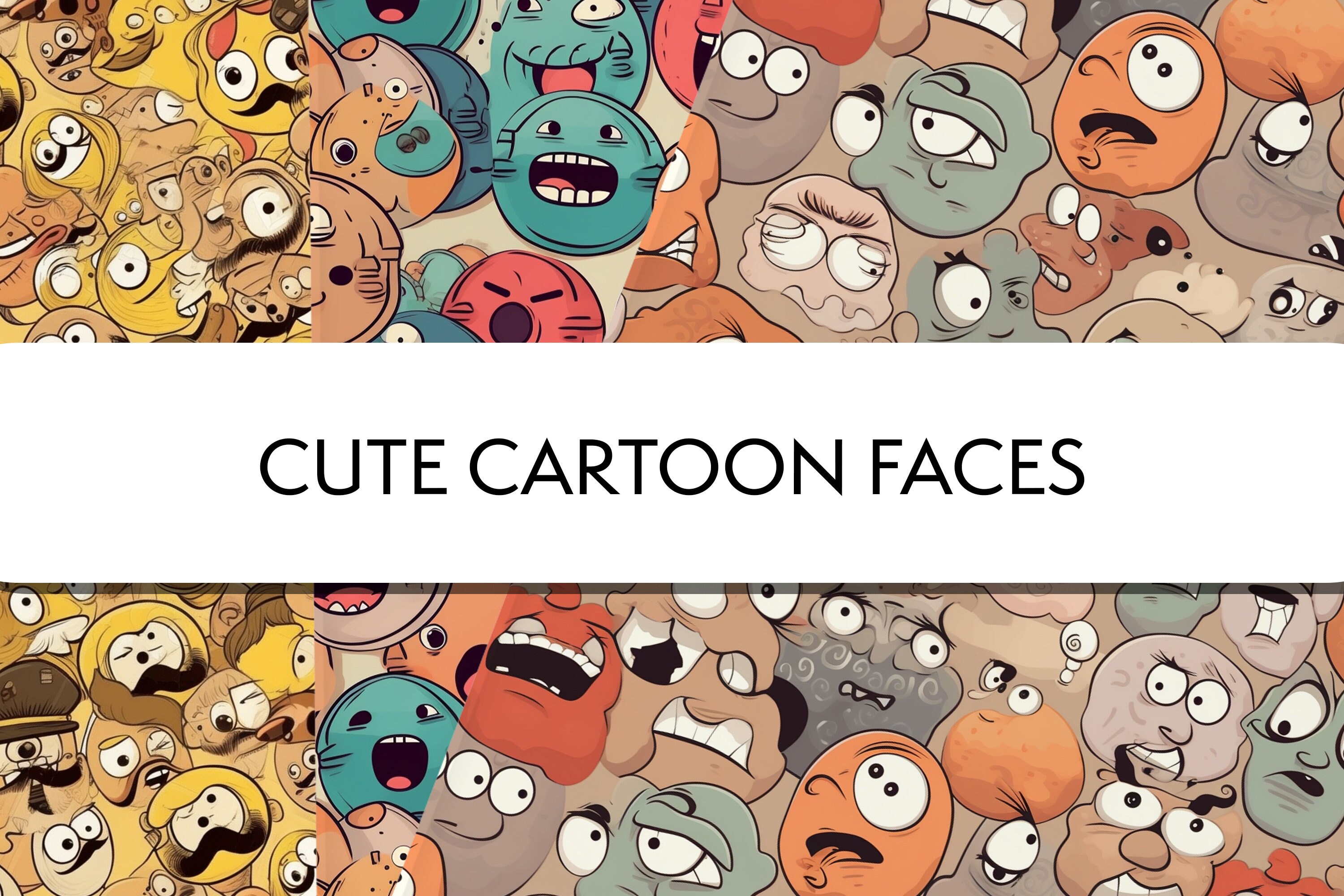 Cartoon Face Patterns Seamless Cute Digital Paper Pack Instant Download ...