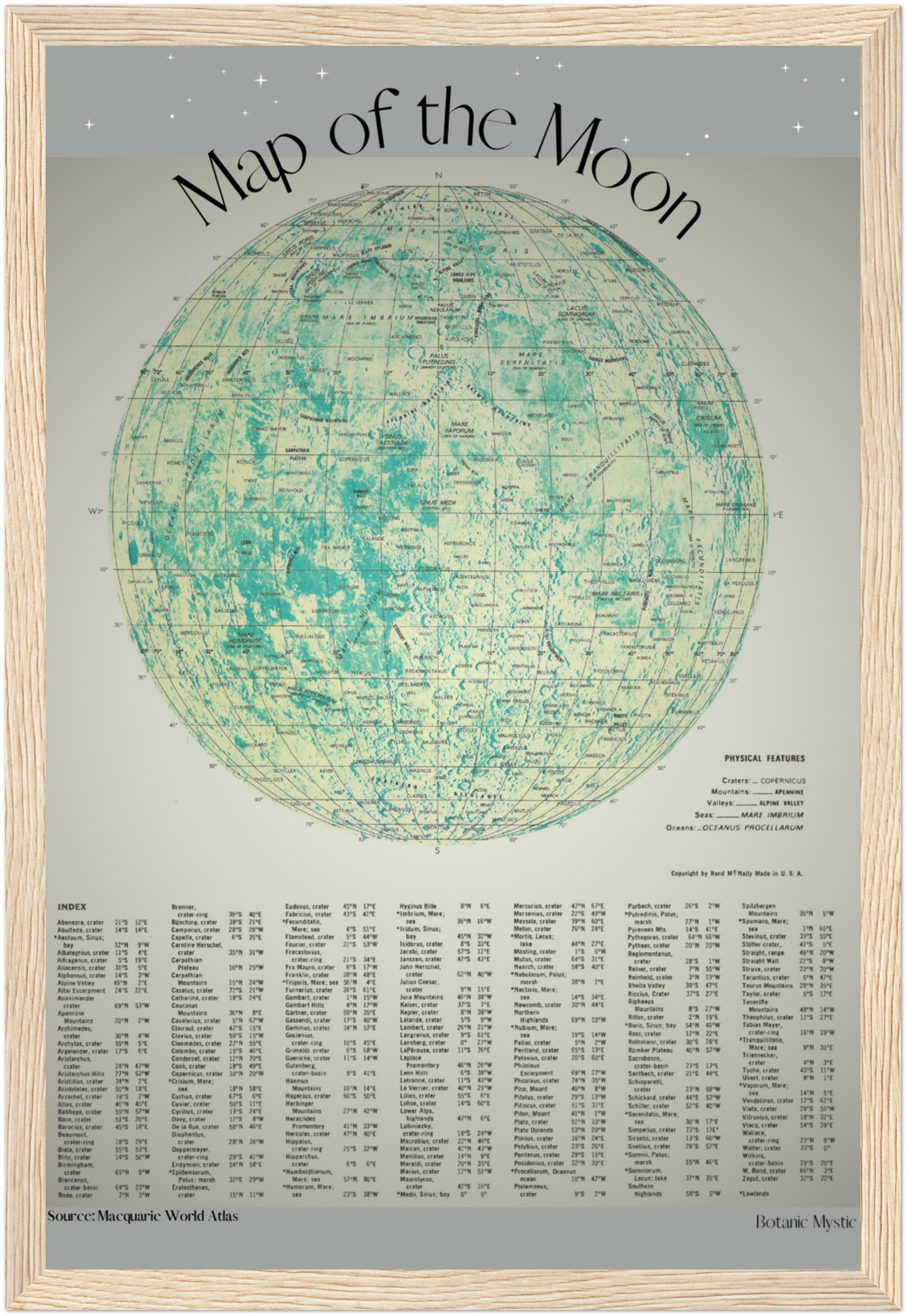 Printable Moon Map Poster Vintage Digital Download Wall Art Kids ...