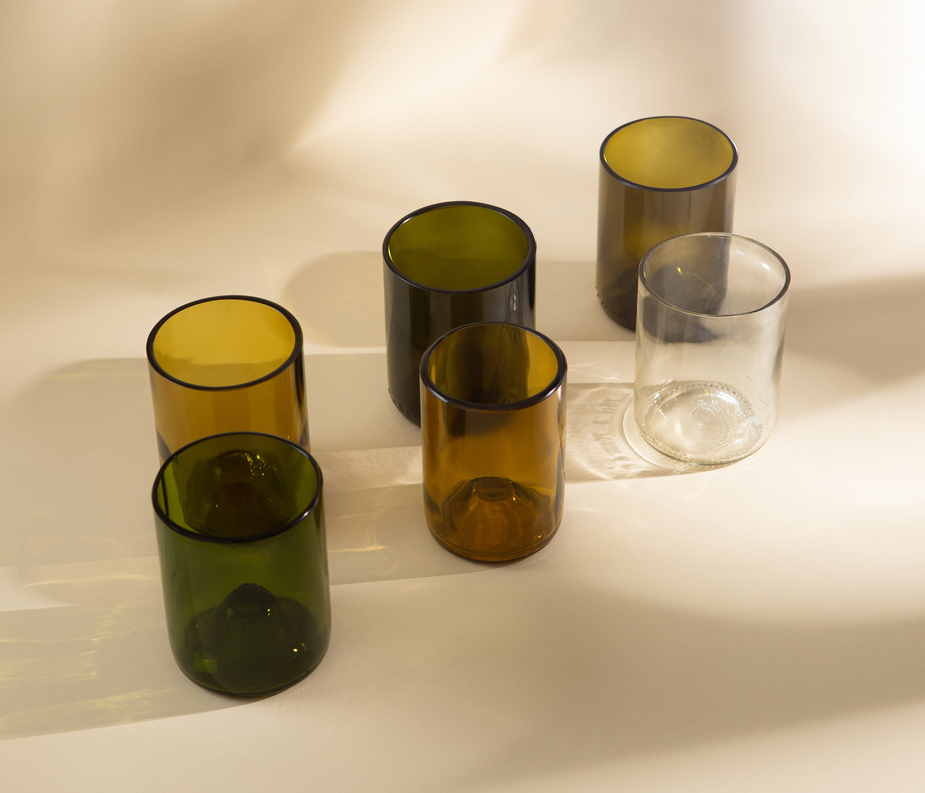 Sustainable Handmade Stemless Wine Glass Set, Custom Recycled Wine ...