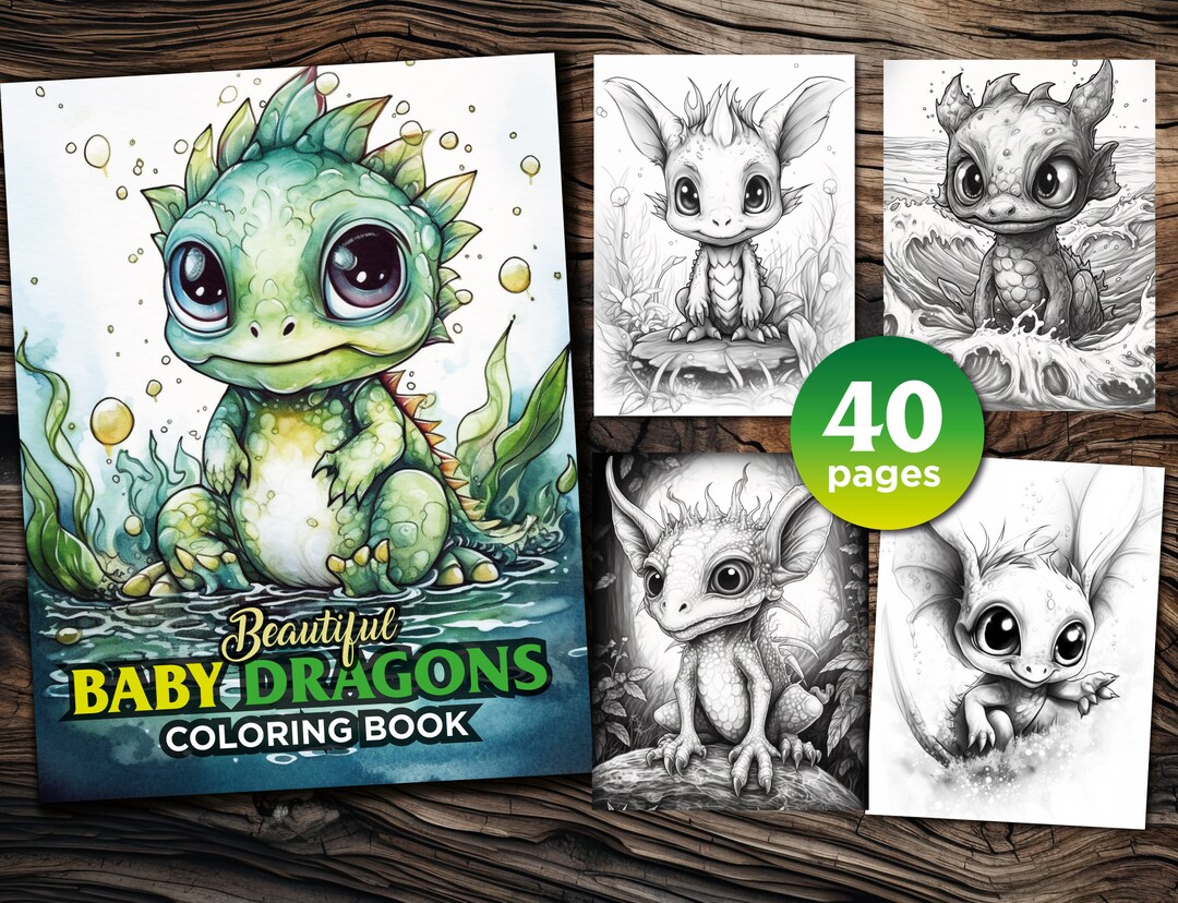 Beautiful Baby Dragon Fantasy Coloring Pages / Sheets, Instant Download ...