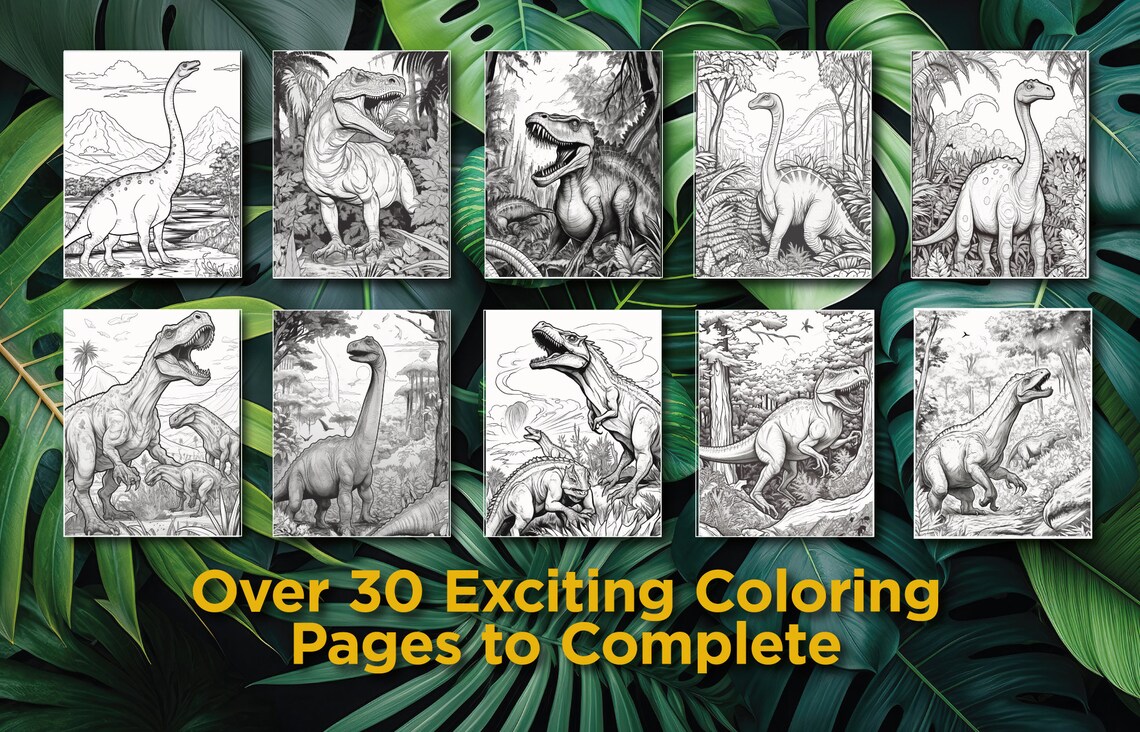 Dinosaur Coloring Pages | Sheets | Instant Download | Grayscale ...