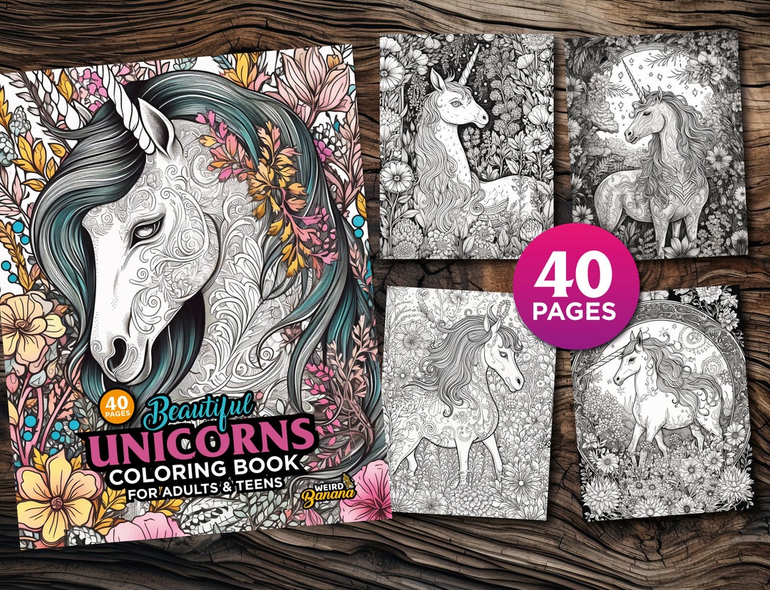 Beautiful Unicorns Coloring Sheets, Instant Download - Grayscale ...