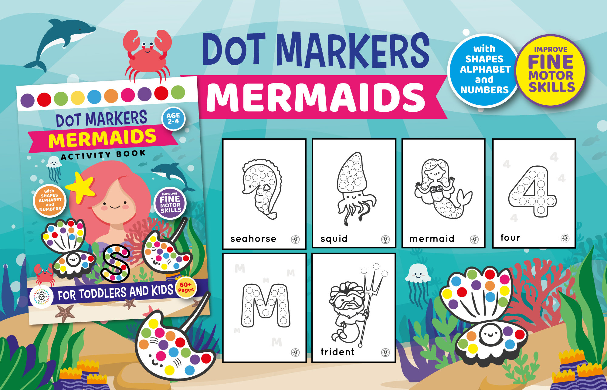 Mermaids Dot Markers Coloring Pages, Digital Download, Dot Markers ...