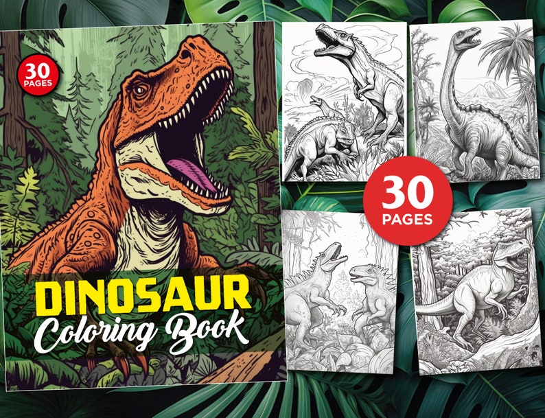 Dinosaur Coloring Pages | Sheets | Instant Download | Grayscale ...