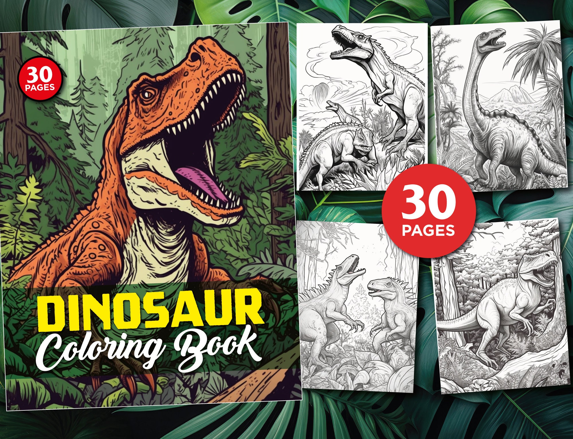Dinosaur Coloring Pages | Sheets | Instant Download | Grayscale ...