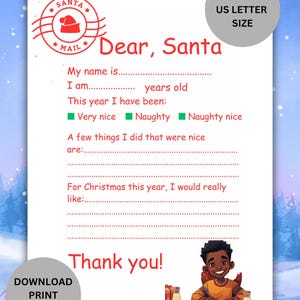 Dear Santa Letter Template | Christmas Wish List, Diverse Kids (PDF) - Etsy