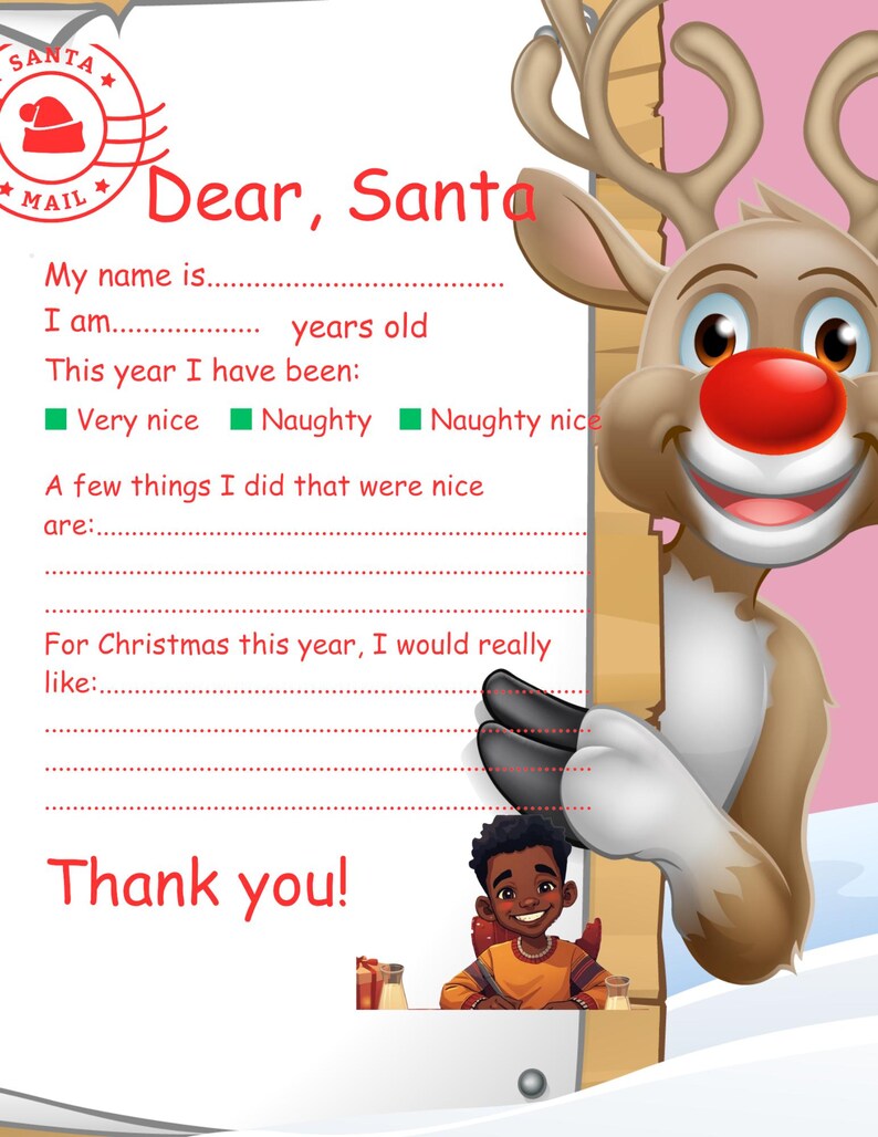 Dear Santa Letter Template | Christmas Wish List, Diverse Kids (PDF) - Etsy