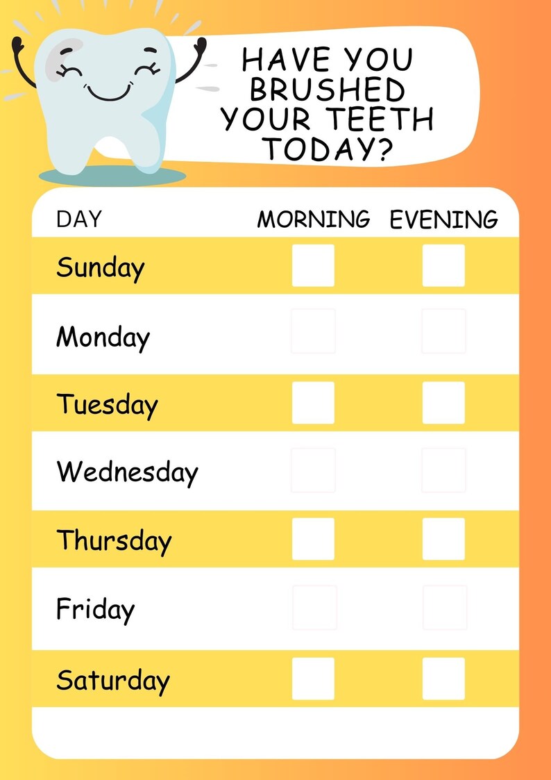 Printable Sheet/kids Weekly Task Sheet: Keep Those Smiles Sparkling ...