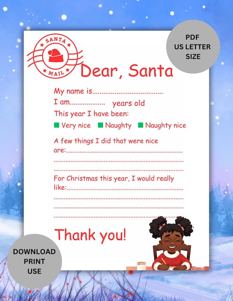 Dear Santa Letter Template | Christmas Wish List, Diverse Kids (PDF) - Etsy