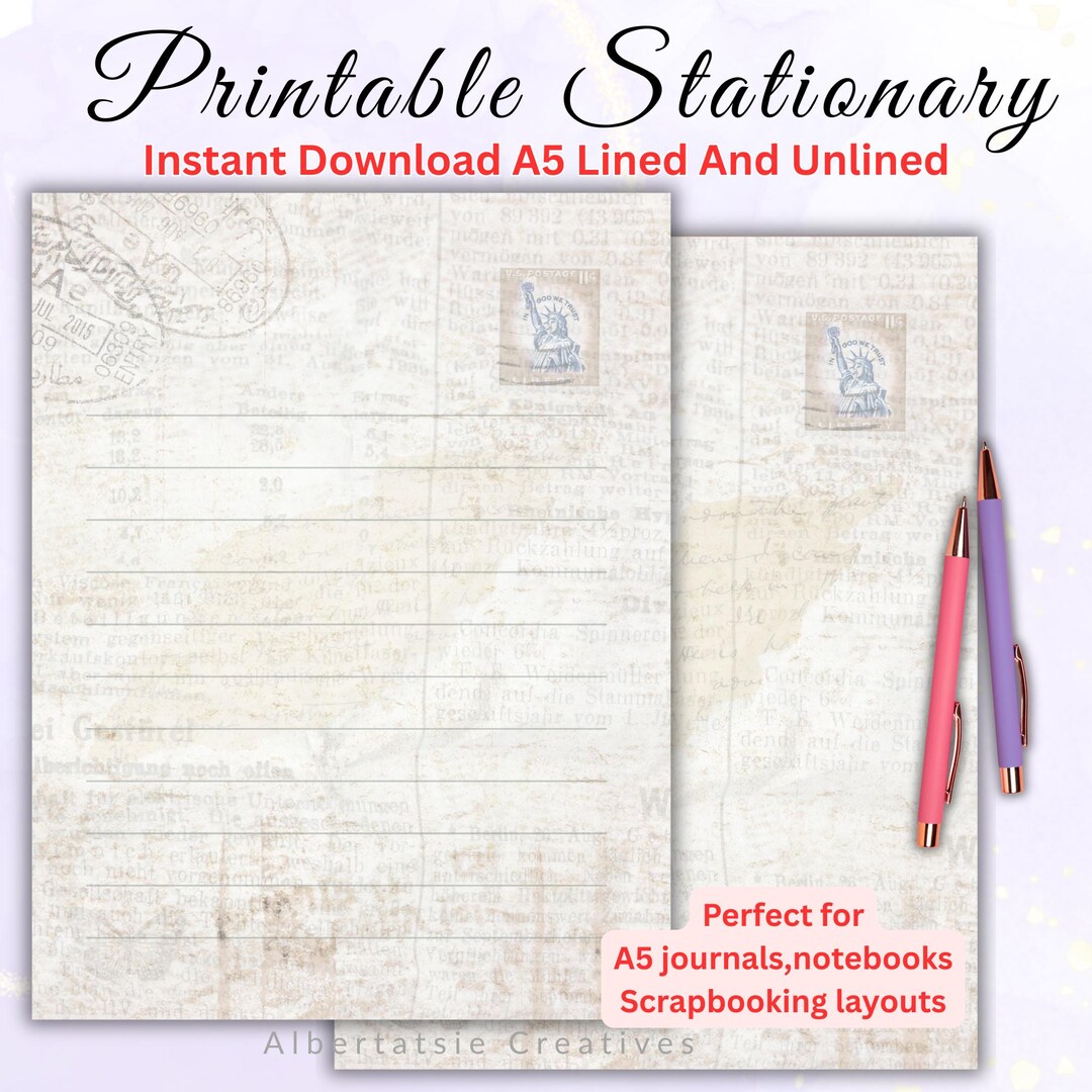 Vintage Newspaper Style Writing Sheets | Printable | Stationery | A5 ...