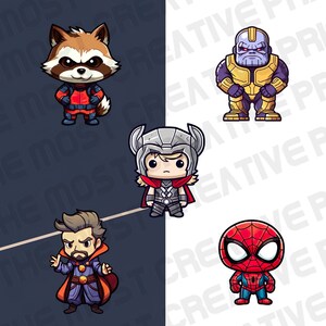 Superheroes Sticker PNG Pack Chibi Vector Cute Clipart Bundle of 19 ...