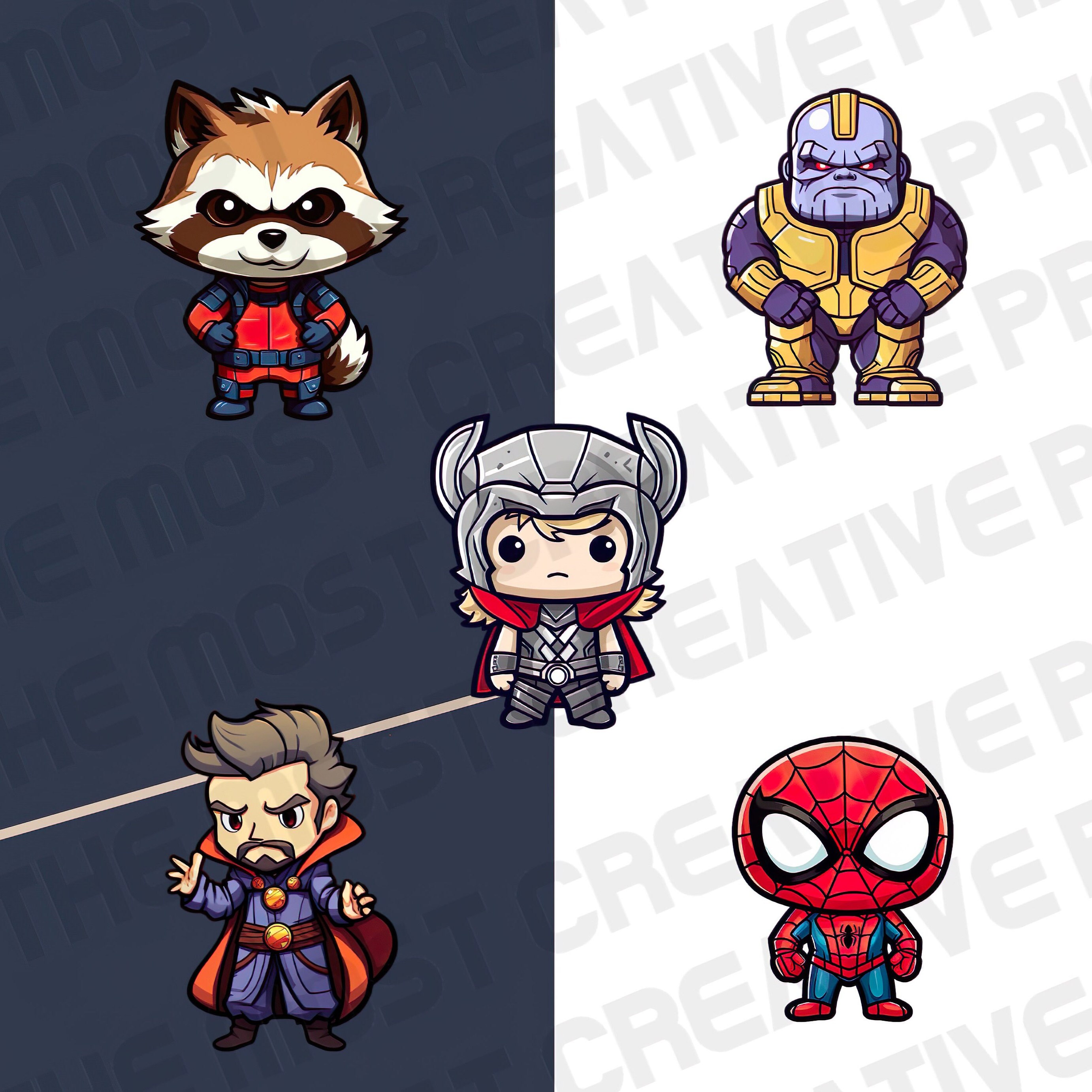 Superheroes Sticker PNG Pack Chibi Vector Cute Clipart Bundle of 19 ...