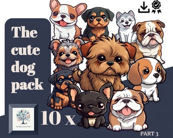 Cute Dogs Clipart Bundle Dog Vector Style Digital Art Set Puppy PNG SVG ...