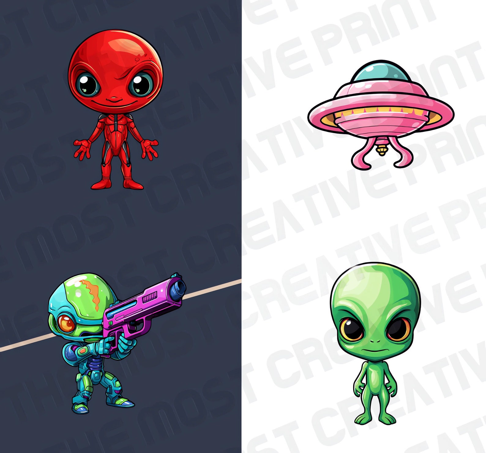 Alien Sticker PNG Pack Chibi Cute Vector Clipart Bundle of 15 UFO ...