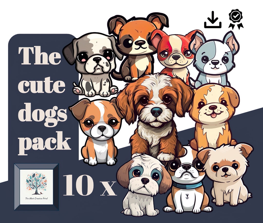 Cute Dogs Clipart Bundle Dog Vector Style Digital Art Set Puppy PNG SVG ...