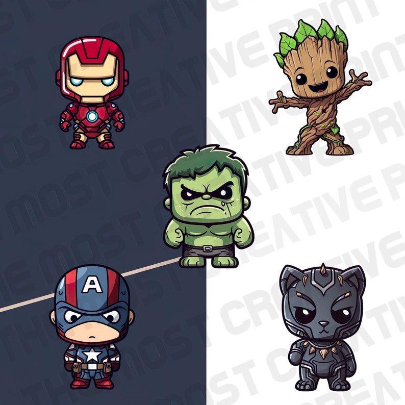 Superheroes Sticker PNG Pack Chibi Vector Cute Clipart Bundle of 19 ...
