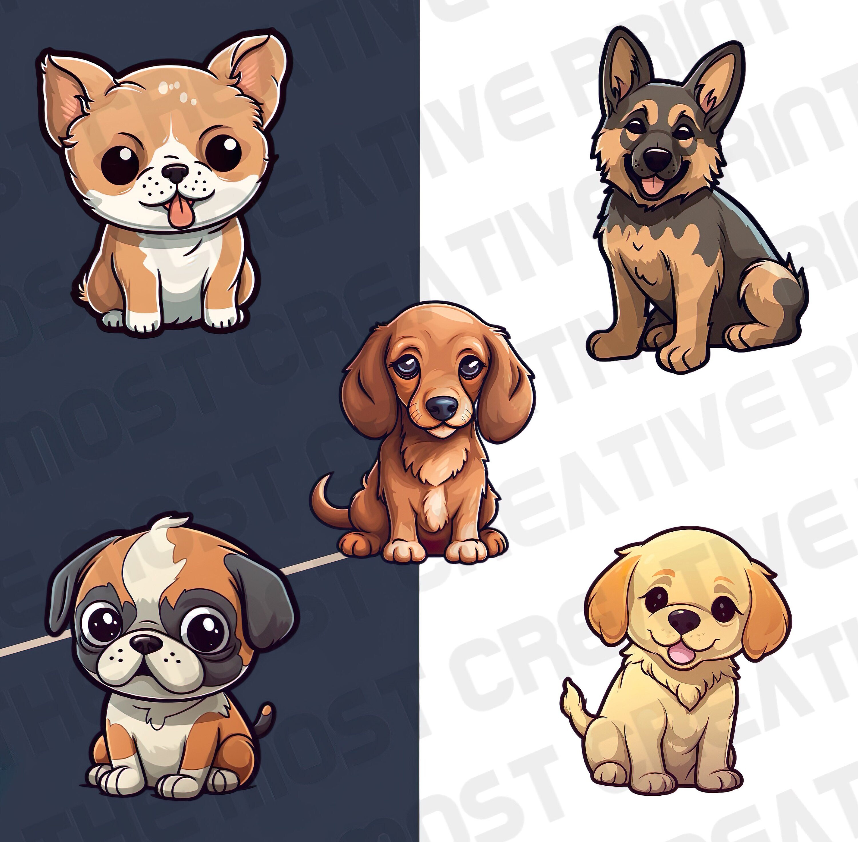 Cute Dogs Clipart Bundle Adorable Puppy PNG SVG Pack Digital Art Vector ...
