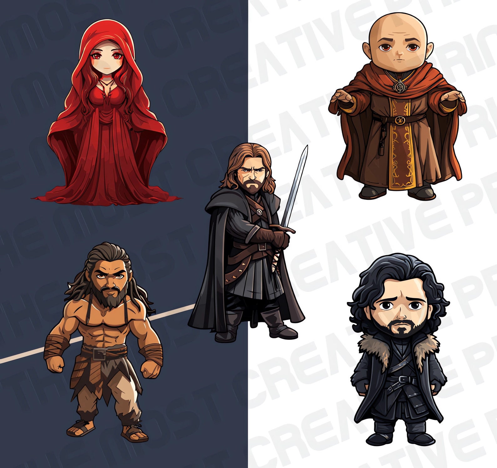 GOT Sticker PNG Pack Chibi Vector Style Clipart Bundle of 19 Game of ...