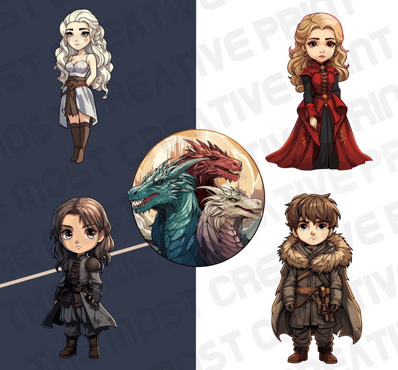 GOT Sticker PNG Pack Chibi Vector Style Clipart Bundle of 19 Game of ...