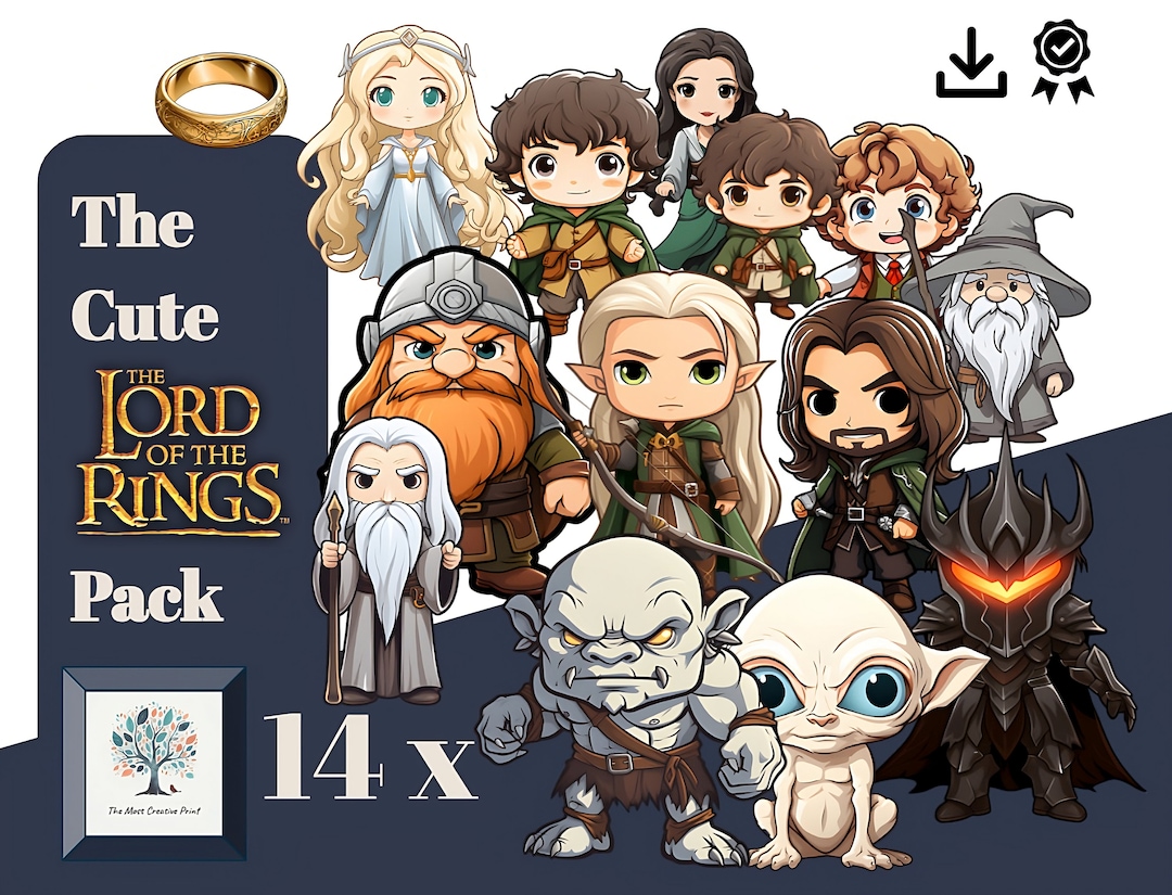 Lord of the Rings Sticker PNG Pack Clipart Vector Style Bundle 14 LOTR Characters Png Svg High ...