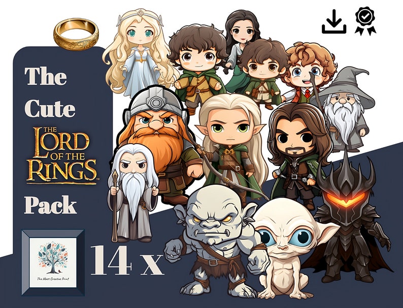 Lord of the Rings Sticker PNG Pack Clipart Vector Style Bundle 14 LOTR ...