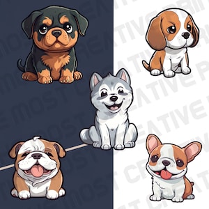 Cute Dogs Clipart Bundle Dog Vector Style Digital Art Set Puppy PNG SVG ...