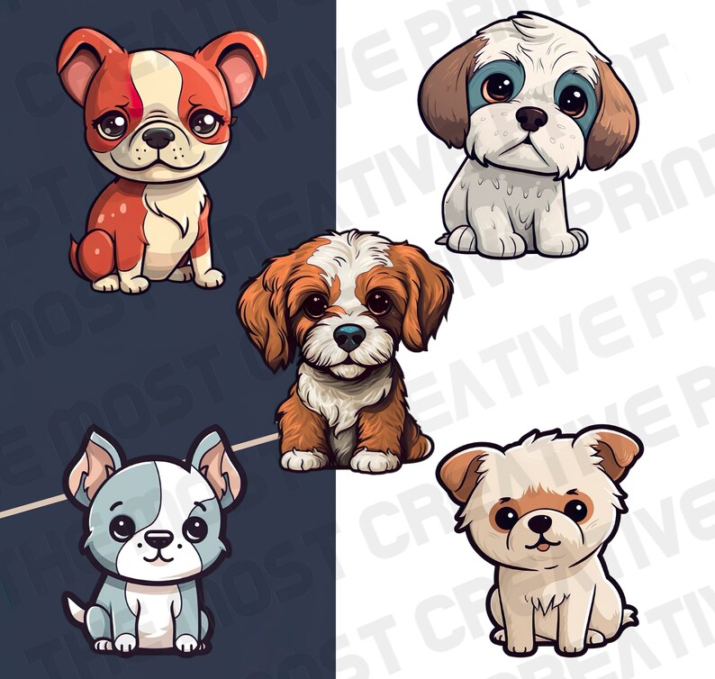 Cute Dogs Clipart Bundle Dog Vector Style Digital Art Set Puppy PNG SVG ...