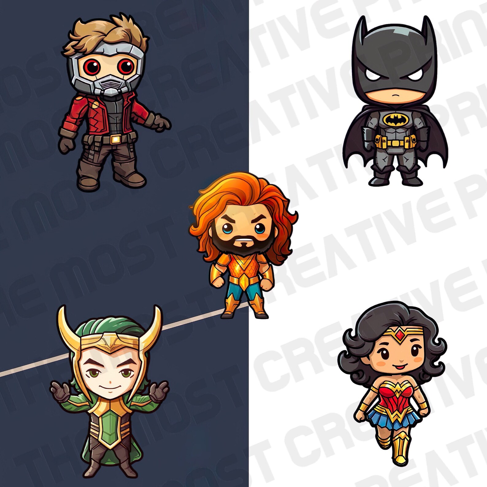 Superheroes Sticker PNG Pack Chibi Vector Cute Clipart Bundle of 19 ...