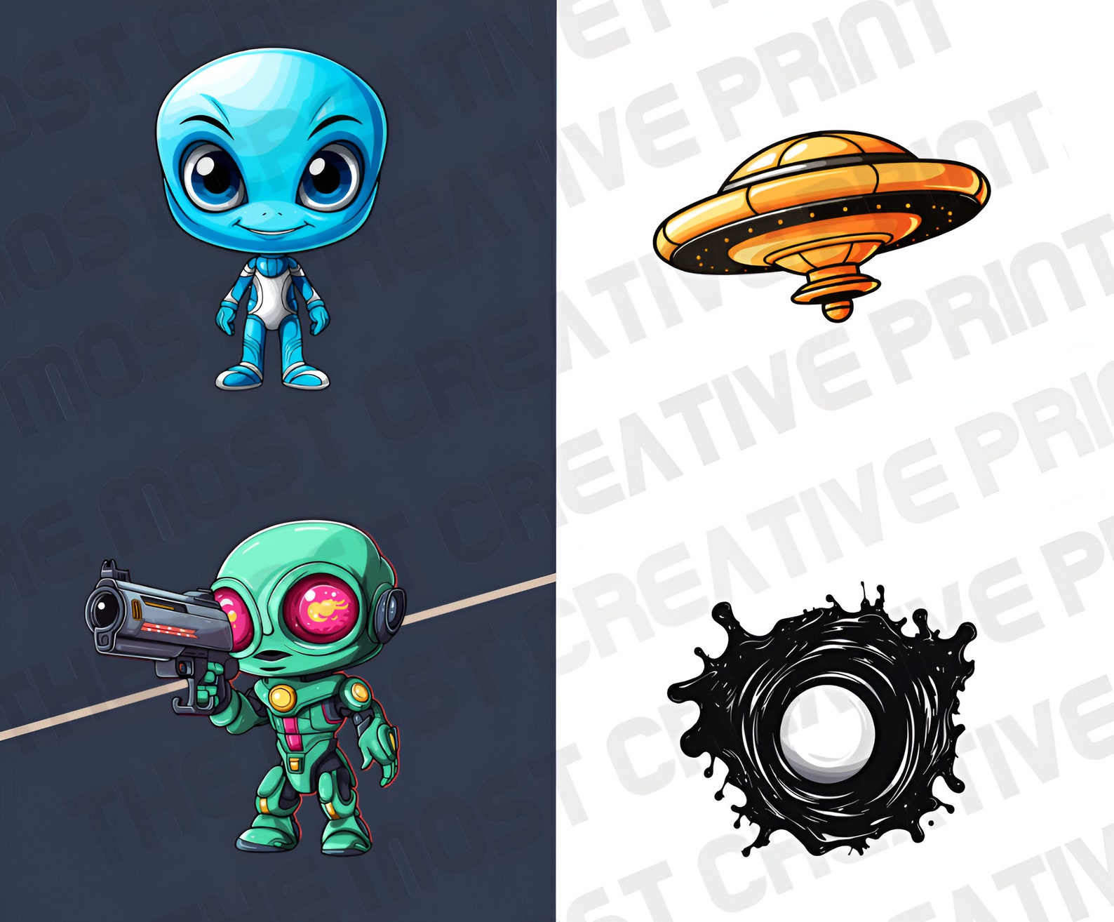 Alien Sticker PNG Pack Chibi Cute Vector Clipart Bundle of 15 UFO ...