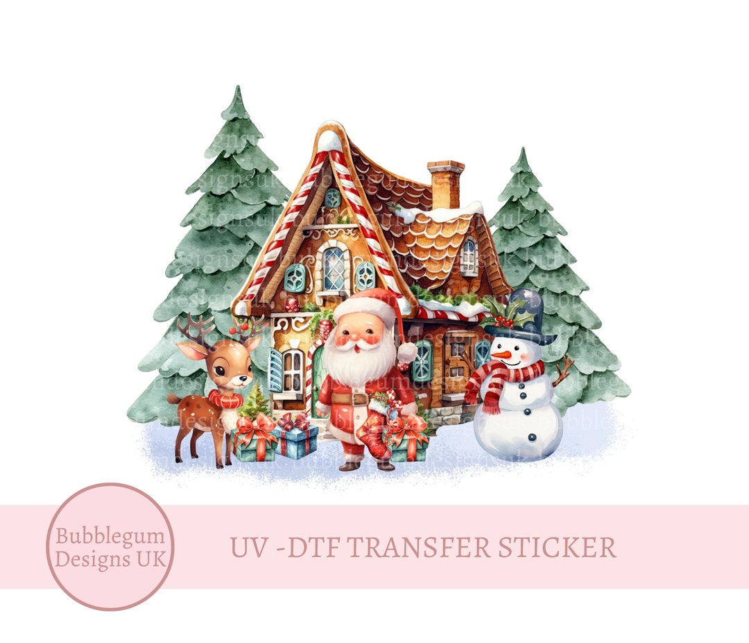 1 X UV DTF TRANSFER 8cm Santa Gingerbread House & Reindeer - Etsy
