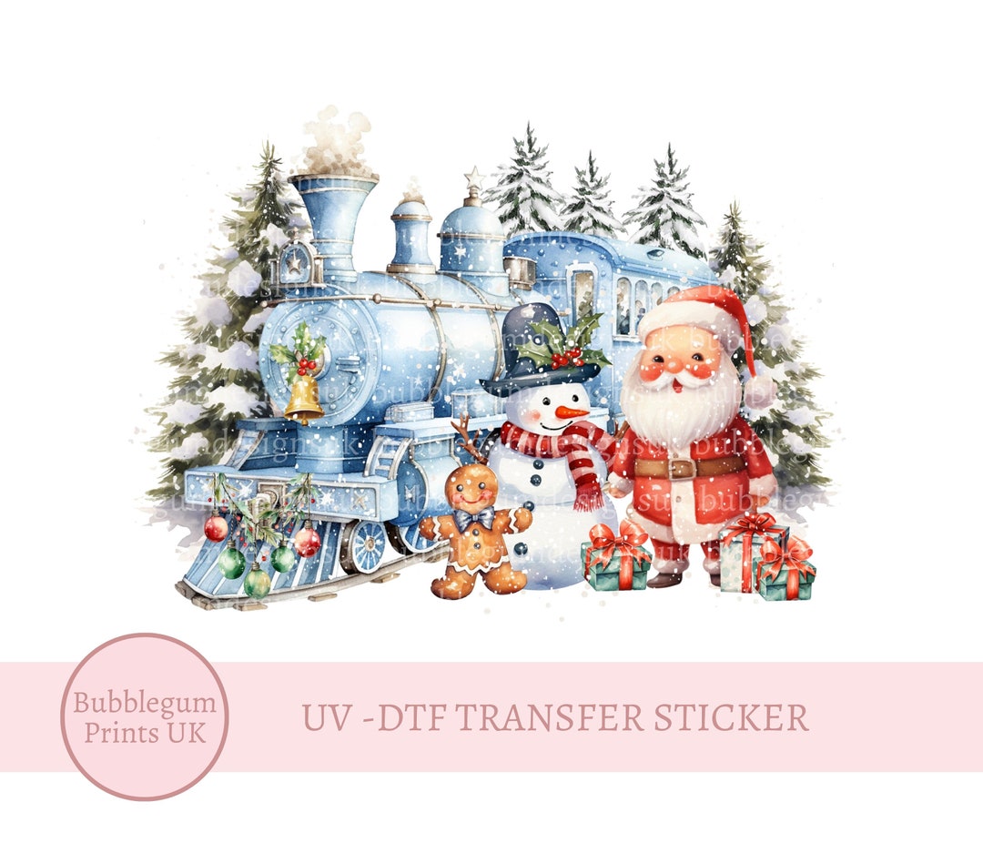 1 X UV DTF TRANSFER 17cm Blue Christmas Train Santa Snowman - Etsy