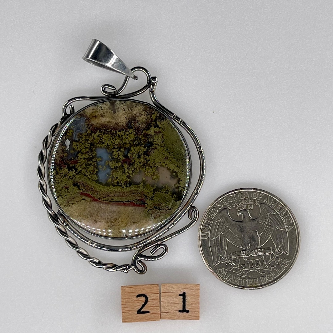 Scenic Moss Agate Wire Wrapped Pendants, Mocha Stone, Growth Crystal ...