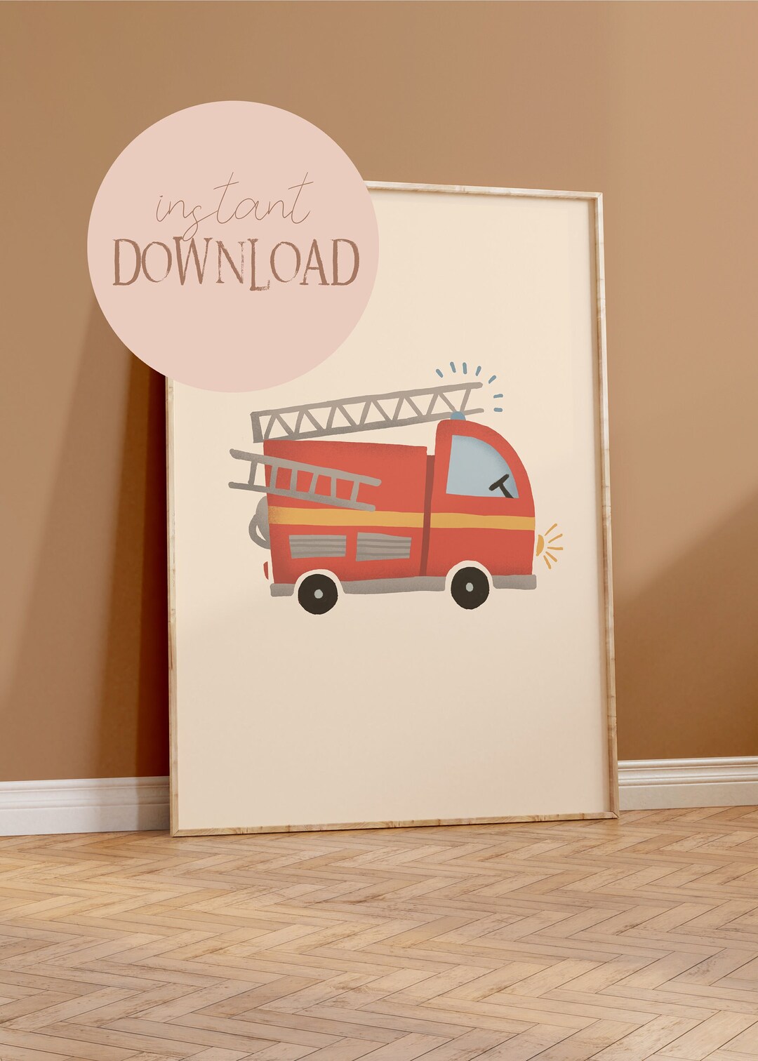 Fire Engine Poster Beige I Children's Poster Fire Department, Car ...