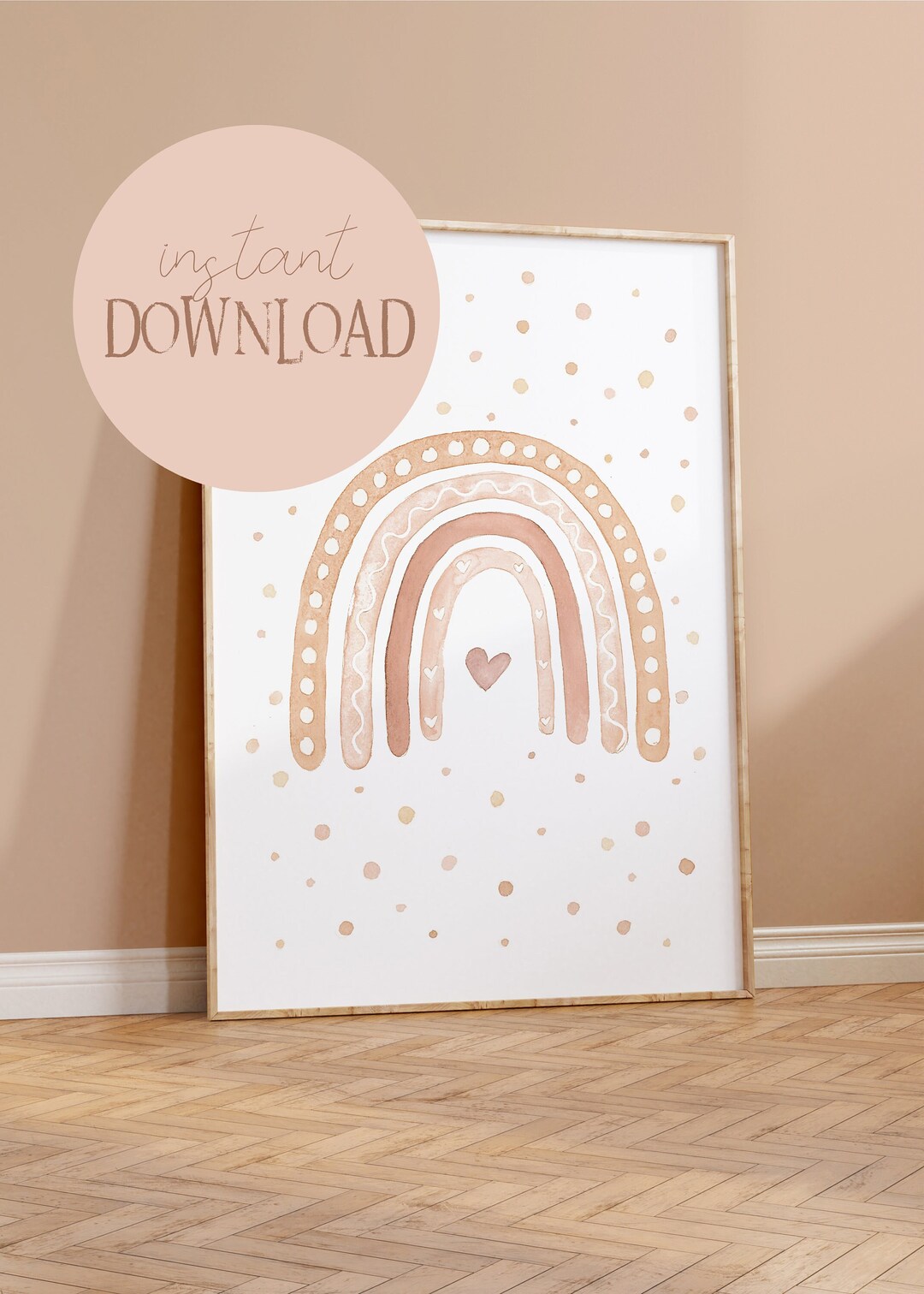 Pastel Rainbow Poster Beige Dotted I Living Room Decoration, Children's ...