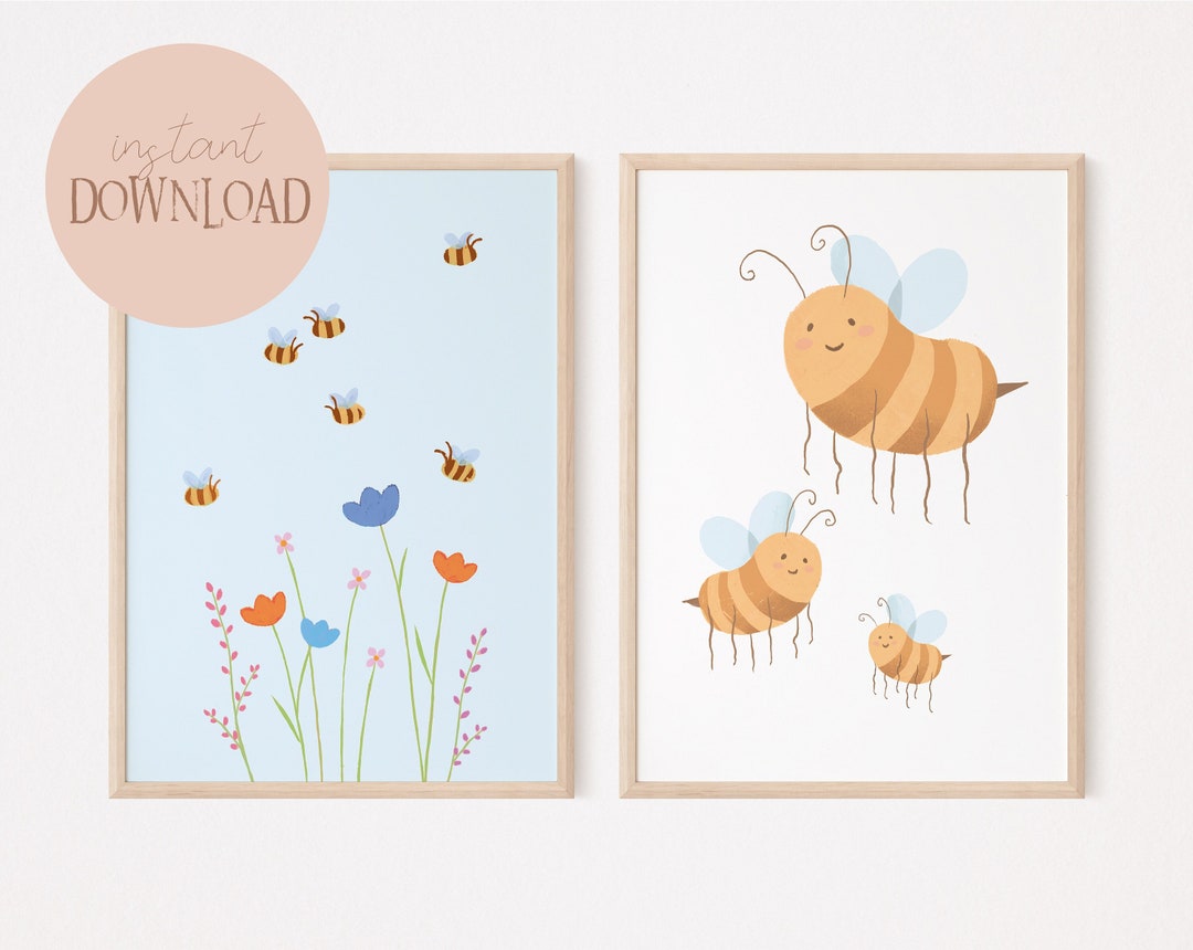 Bee Flower Poster Set I Meadow Poster, Wild Flowers, Bee Poster Wall ...