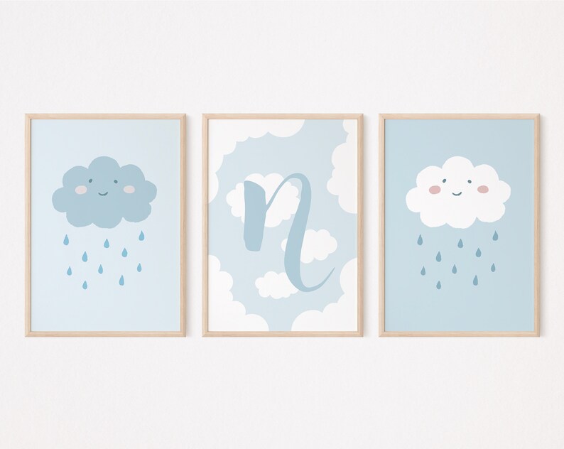 Personalized Cloud Poster Letter Set Blue I Poster Gift, Baby Room ...