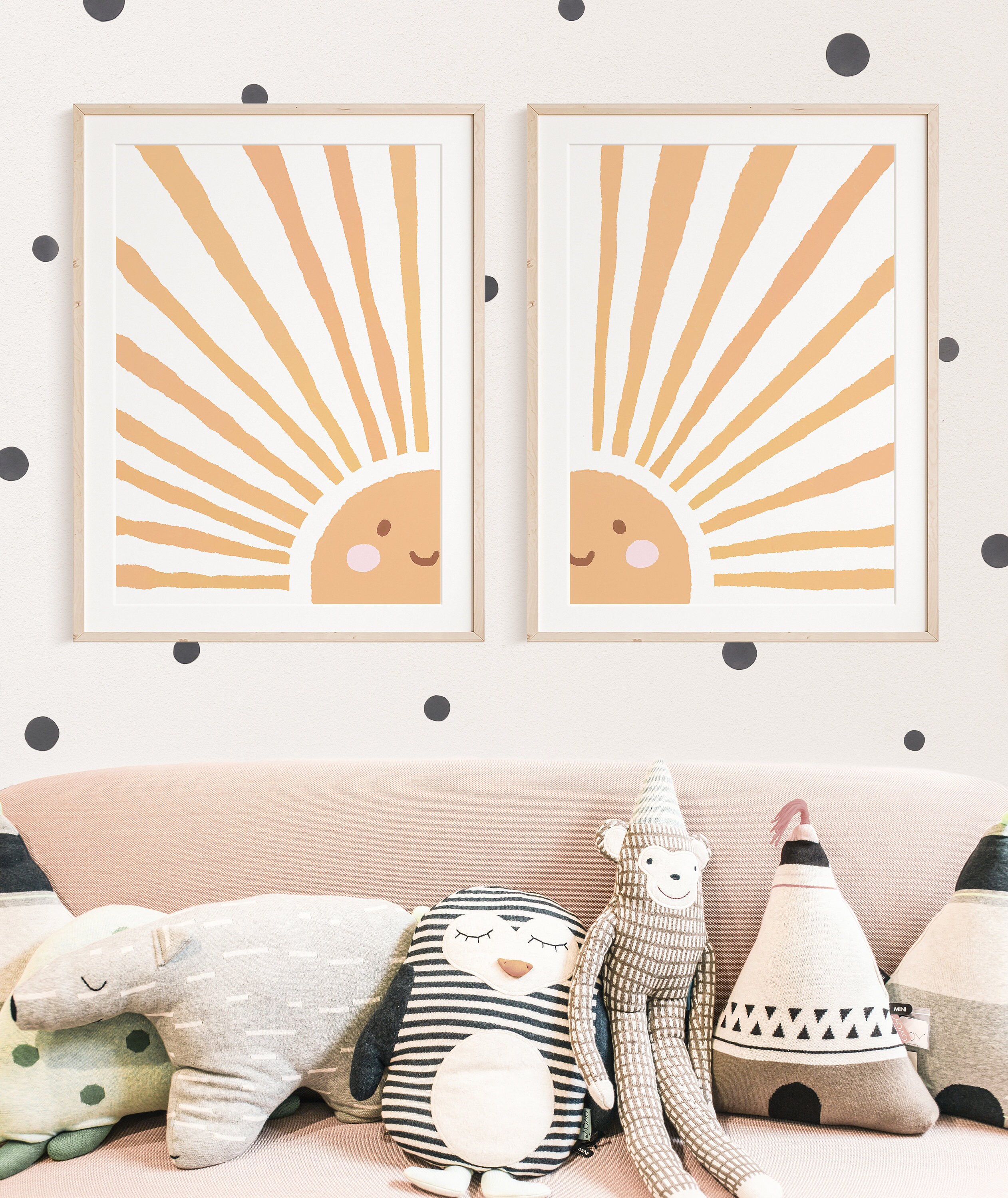 Smiling Sun Duet Poster Set I Sunshine, Sun Poster Set, Sun Wall Decor ...