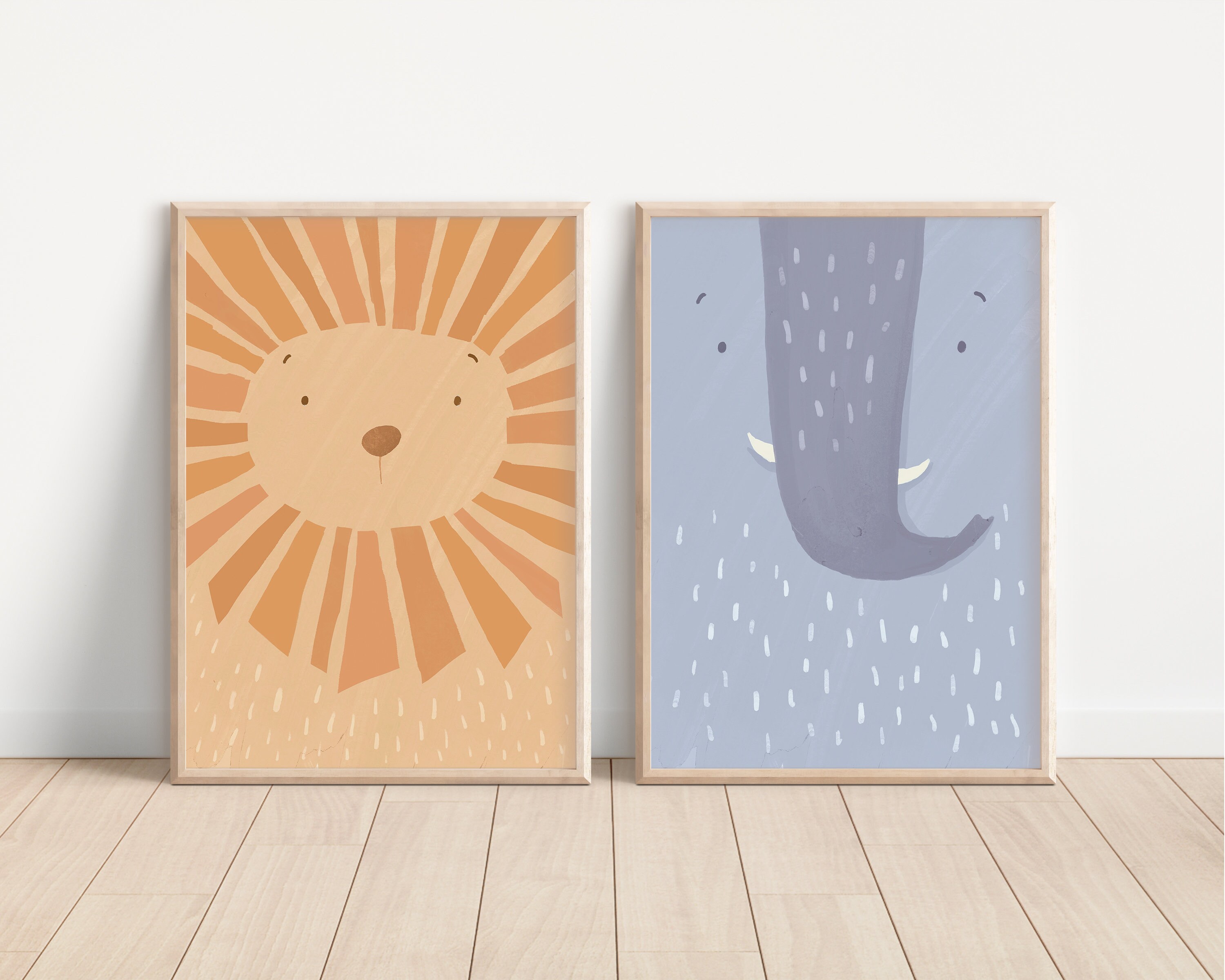 Safari Set Leo Lion and Enno Elephant Poster I Jungle, Children's Room ...