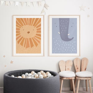 Safari Set Leo Lion and Enno Elephant Poster I Jungle, Children's Room ...