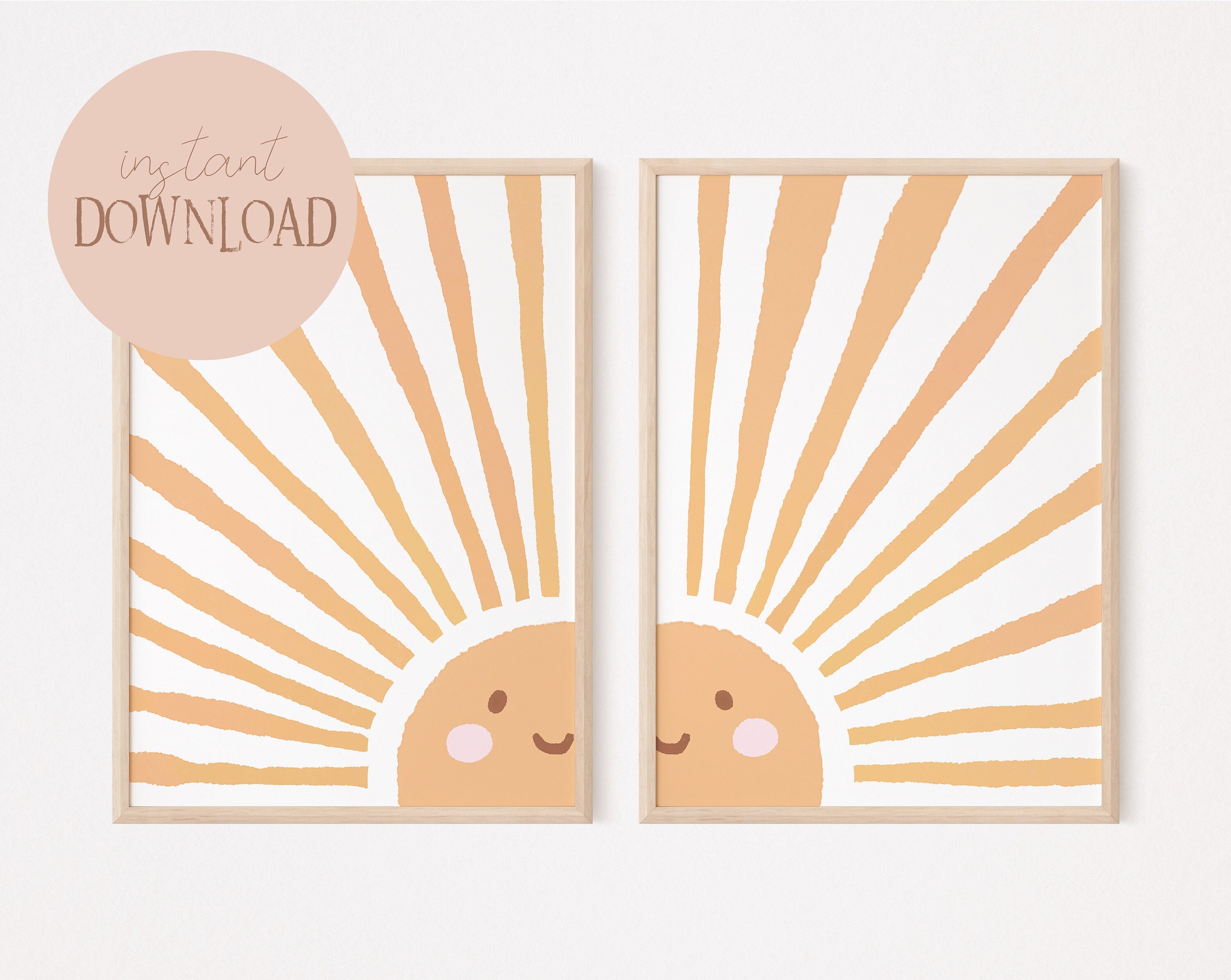 Smiling Sun Duet Poster Set I Sunshine, Sun Poster Set, Sun Wall Decor ...