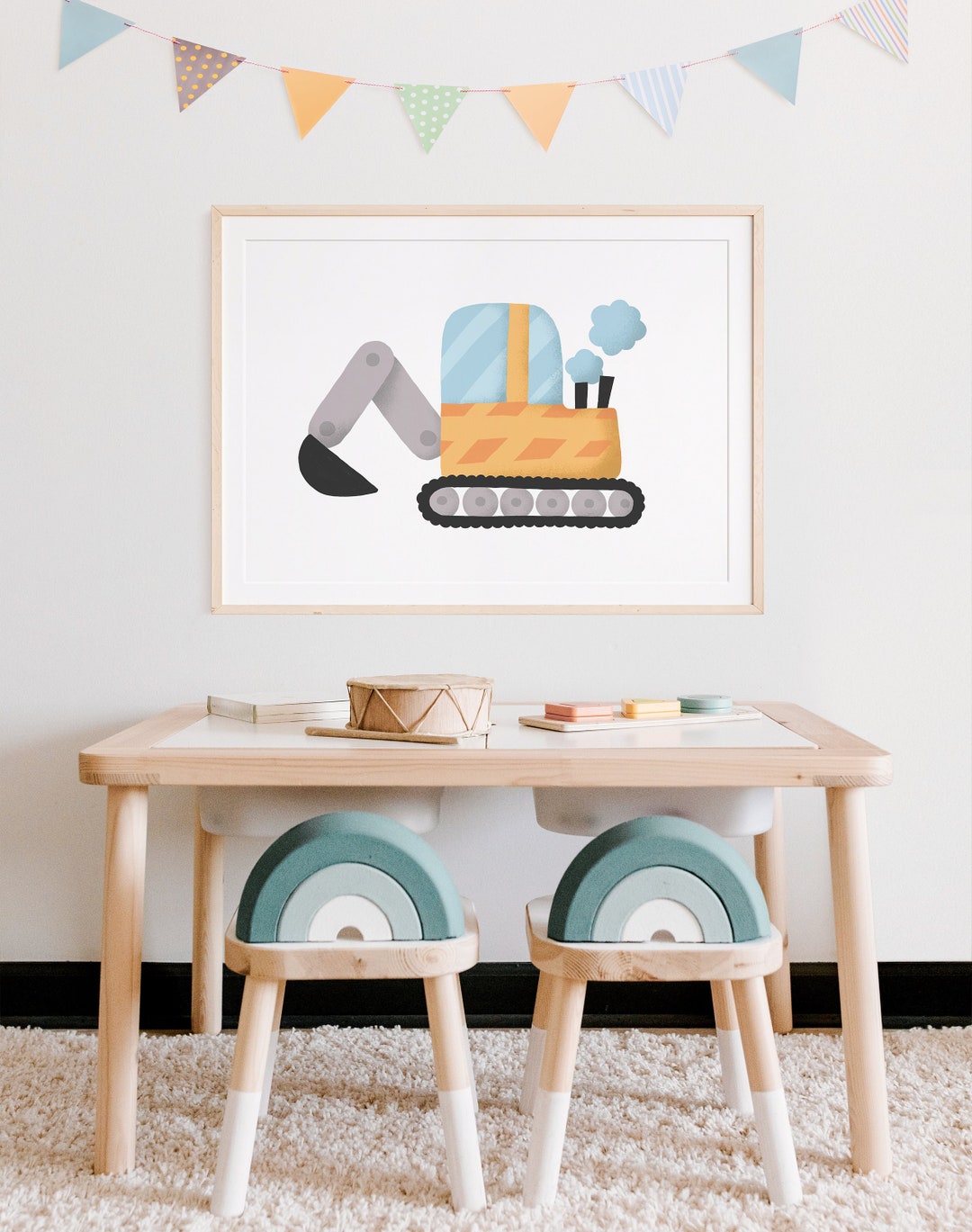 Excavator Poster I Construction Site Work Building Vehicles - Etsy