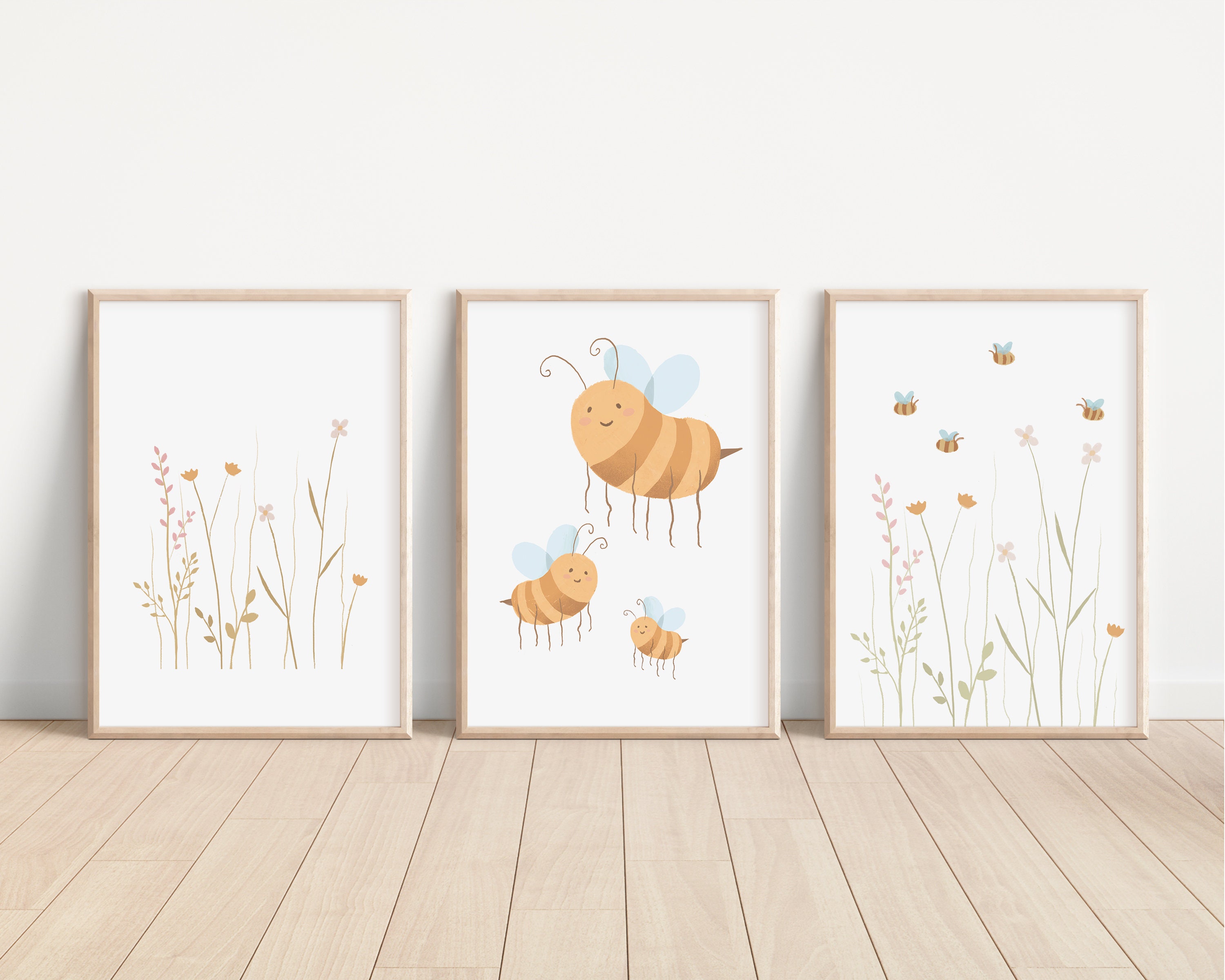 Bella Bee and Flowers Poster Set White I Bee Poster, Wall Decor ...