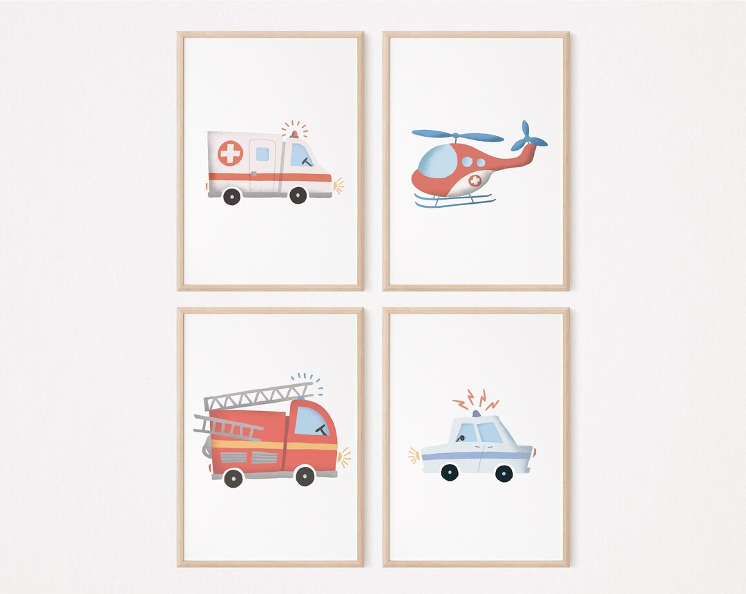 Rescue Team 4 Picture Set Helicopter Poster, Fire Brigade Poster ...