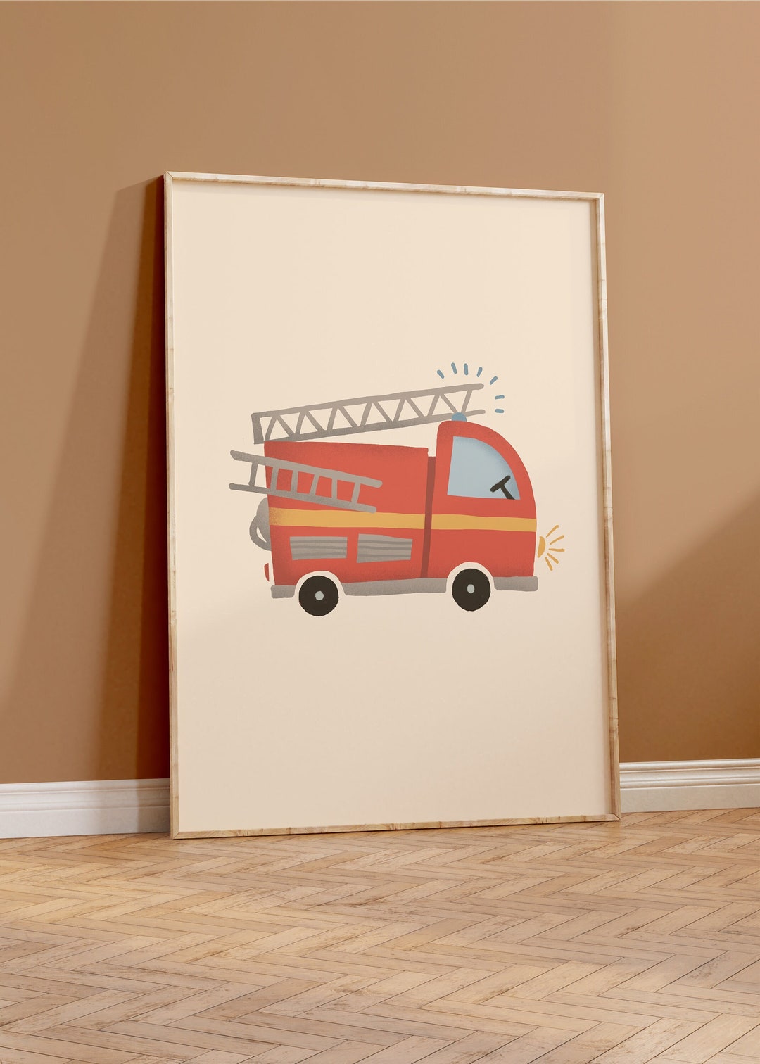 Fire Engine Poster Beige I Children's Poster Fire Department, Car ...