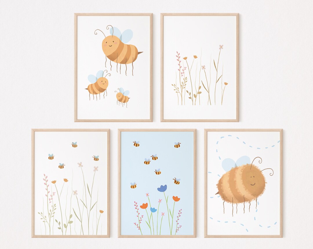 Bees & Flowers Poster Set White I Bee Poster, Bee Poster, Bumblebee ...