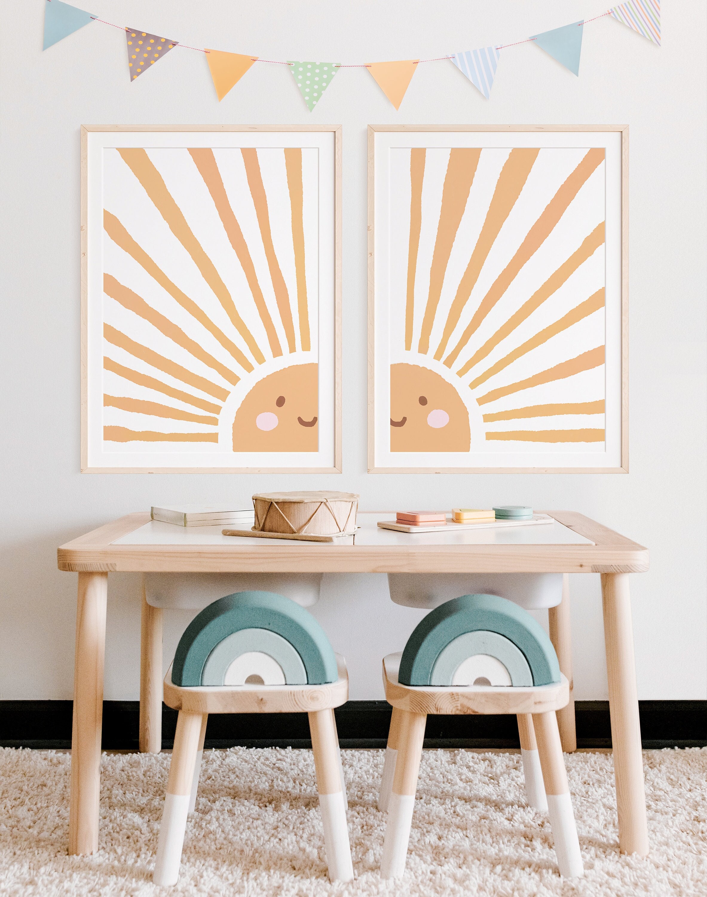Smiling Sun Duet Poster Set I Sunshine, Sun Poster Set, Sun Wall Decor ...