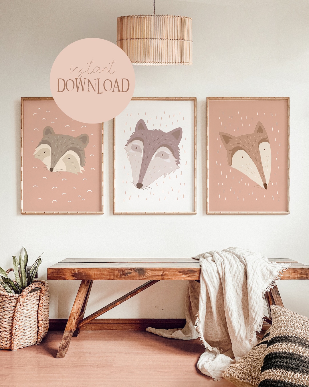 Forest Animals Wilko Wolf, Fiete Fox, Wido Raccoon Poster Set Red Brown ...